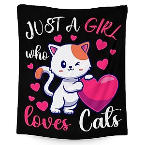 Cat Blanket Gifts for Kids - 40x50 Inches Cute Throw Blanket for Girls - Black Soft Fuzzy Plush Blankets for Couch, Sofa