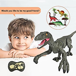 MAMABOO Remote Control Dinosaur Toys for Boys Kids Girls 3 4 5 6 7 8 Years Old Electronic RC Robot Toy LED Lightup Walking Roaring Velociraptor Jurassic Dino Rechargeable Raptor Blue Birthday Gifts