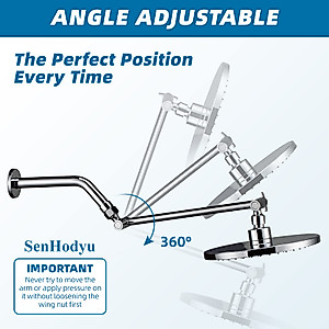 Adjustable Shower Head Extension Arm by SenHodyu - 16" Solid Brass Shower Arm Extension with Lock Joints, Universal Connection to Rain Shower Heads, Easy to Install (Luxury Polished Chrome)