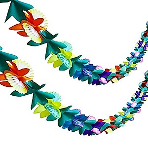 BUSOHA 2Pack Tissue Flower Garland - 12 Feet Long Tropical Multicolored Paper Flower Garland Banner for Hawaiian Luau Summer Tiki Bar Tropical Birthday Baby Shower Wedding Party Decorations Supplies