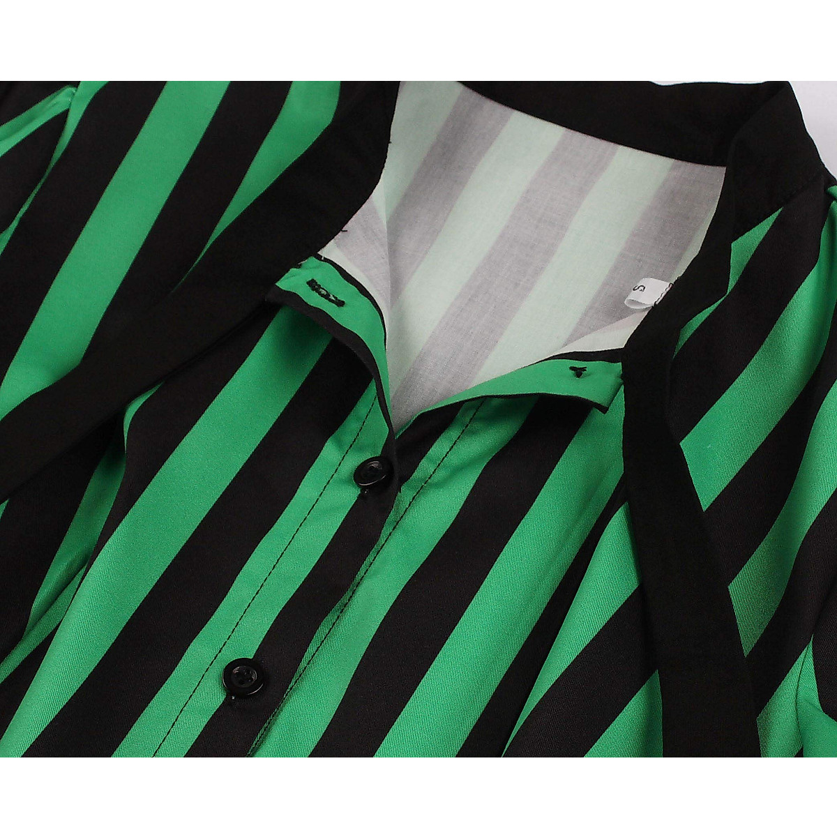 Wellwits Women's Tie Neck Halloween Gothic Black and Green Stripe Vintage Dress M