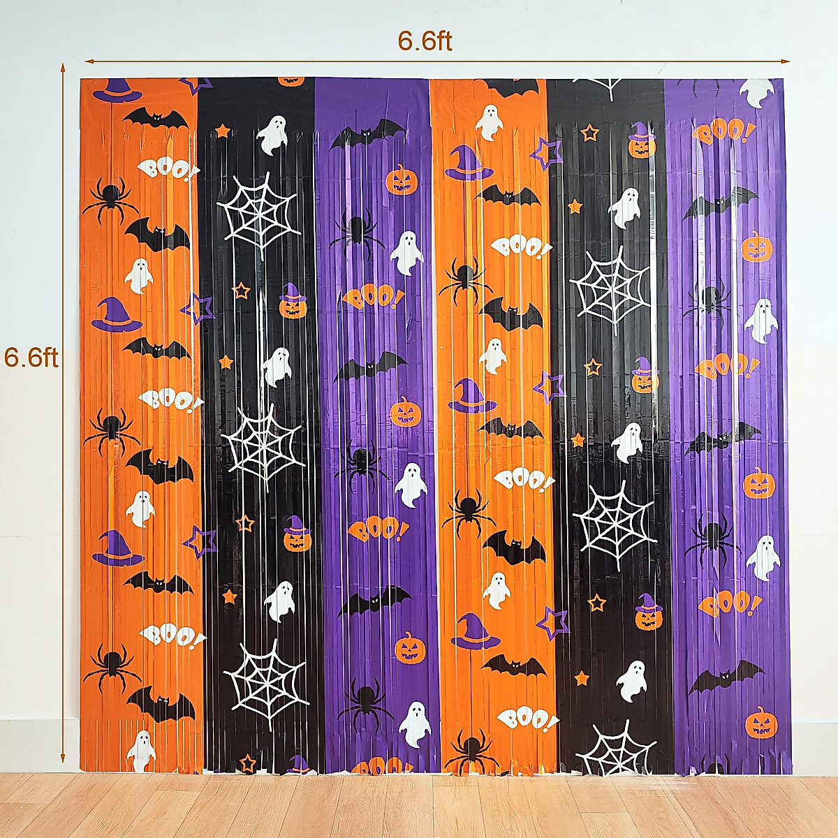 6.6 X 6.6 ft Halloween Tinsel Foil Fringe Curtain, Halloween Party Photo Backdrop, Halloween Photo Booth Prop Streamer Backdrop for Halloween Party, Halloween Birthday Party