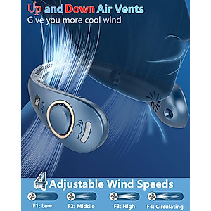 Neck Fan with Mist Spray,Personal Bladeless Folding Neck Fans that Blow Cold Air,Portable Neck Fan Rechargeable Battery Operated Quiet Headphones Device,Wearable Necklace Fan for Women Men Kids Blue