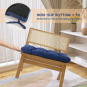 sutailocus Bench Cushion,2 Ties and Non-Slip Bottom,Tufted Bench Cushions for Indoor/Outdoor Furniture,for Bench/Window/Piano/Porch/Swing,Custom Size Bench Cushion (30x14x4 Inch, Blue)
