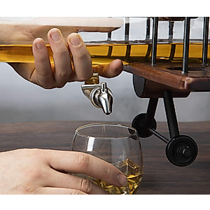 Whiskey & Wine Decanter Airplane Set and Glasses Antique Wood Airplane - The Wine Savant Whiskey Gift Set and 2 Airplane Glasses, Pilot Gift Moving Parts- Alcohol Related Gift, BAR DECOR Large 21"