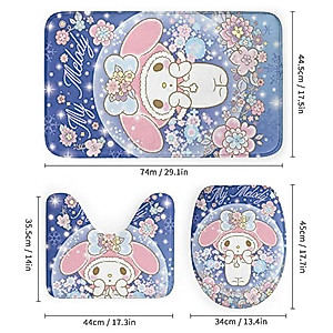 fmsnupz 4PCS Anime Shower Curtain Set, Cute Bathroom Decor with Non-Slip Rugs, Toilet Lid Cover and Bath Mat, Waterproof Fabric Shower Curtains with 12 Hooks, 70.8"x70.8"