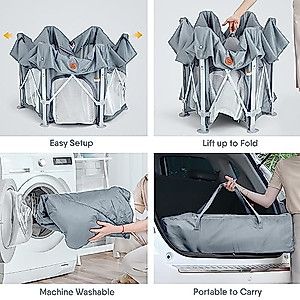 BabyBond 53" Portable Indoor and Outdoor Baby Playpen - Pop Up Tent Pack and Play Baby Playpen for Babies and Toddlers Play Yards with Canopy and Travel Bag - Grey
