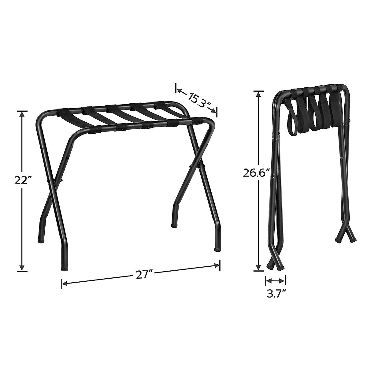 HOOBRO Luggage Rack, Pack of 2, Metal Foldable Suitcase Stand for Guest Room, Holds up to 100 lb, 27 x 15.3 x 22 Inches, Steel Frame, Nylon Straps, Hotel, Bedroom, Closet, Black BK02XLP201