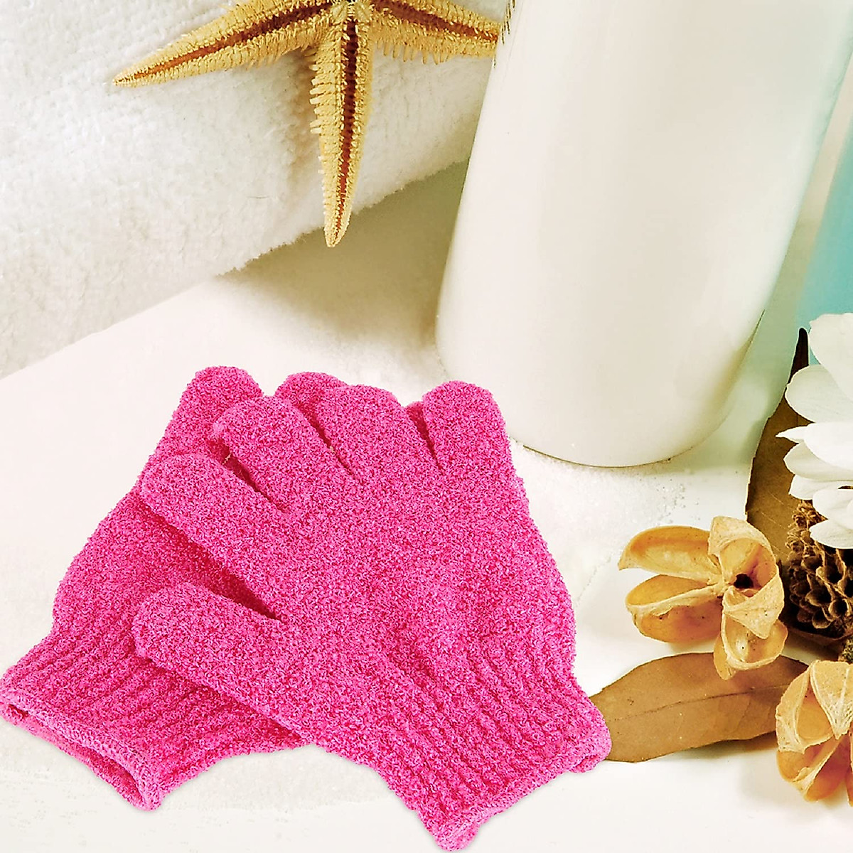 Exfoliating Shower Bath Gloves【4 Pair】Double Side Durable Nylon Shower Gloves Body Scrub Exfoliator & Bathing Accessories for Men,Women & Kids Bath Scrubber for Acne & Dead Cell