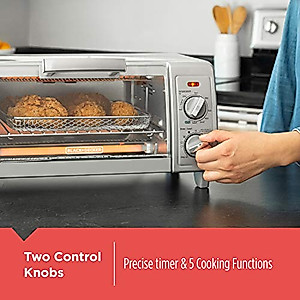 BLACK+DECKER 1150 Watts Crisp N Bake Countertop Small Air Fryer 4 Slice Toaster Pizza Oven Broiler with Timer and 5 Heat Functions, Gray