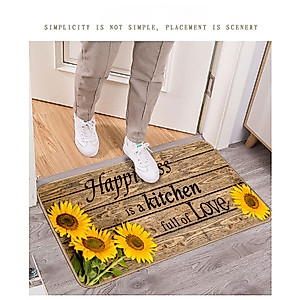 TOMWISH Sunflower Kitchen Rugs Sets 2 Piece Kitchen Mats for Floor Absorbent Doormat Non-Slip Rubber Backing Area Rugs Washable Carpet for Kitchen Floor Home,Office,Sink,Laundry 17"X47"+17"X27"