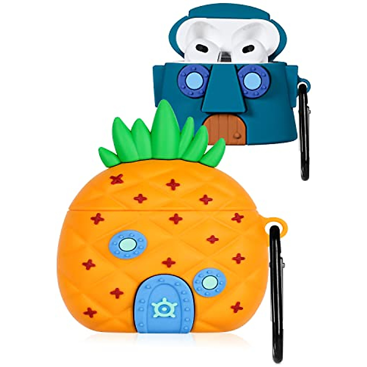 2 Pack Gkv for Airpods 3 Case for Airpod 3 (2021) Cover Unique Funny Fun Kawaii Cute 3D Cartoon Cool Design Air Pods 3rd Generation Silicone Cases for Girls Teen Boys Kids Pineapple+Stone House