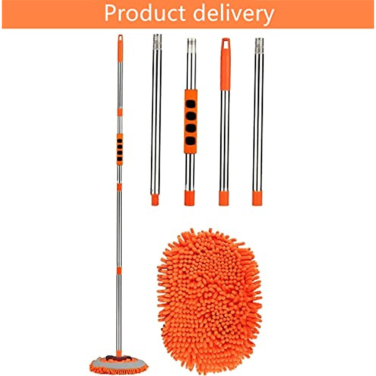 Car Wash Brush with Long Handle Microfiber 62" Brush Soft Mop Mitt Scratch-Free Kit Flexible Rotation Washing Paint Scratch Free Tool Supply Brush Extension Pole Flexible RVs Pickups Buses