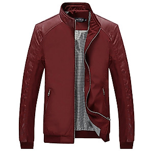 Tanming Men's Casual Slim Fit Lightweight Zip Up Softshell Bomber Jacket (Small, Red)