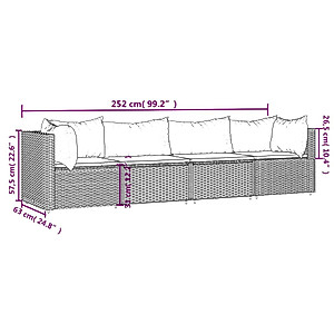 vidaXL Contemporary Black 4-Piece Patio Lounge Set - Weather-Resistant PE Rattan Garden Sofa Set with Powder-Coated Steel Frame, Thick White cushions