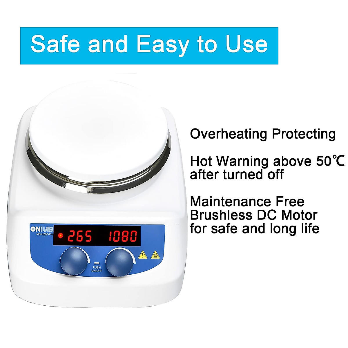 ONiLAB 5 inch LED Digital Hotplate Magnetic Stirrer Hot Plate with Ceramic Coated Lab Hotplate, 280℃ Stir Plate, Magnetic Mixer 3,000mL Stirring Capacity, 200-1500rpm, Stirring Bar Included…