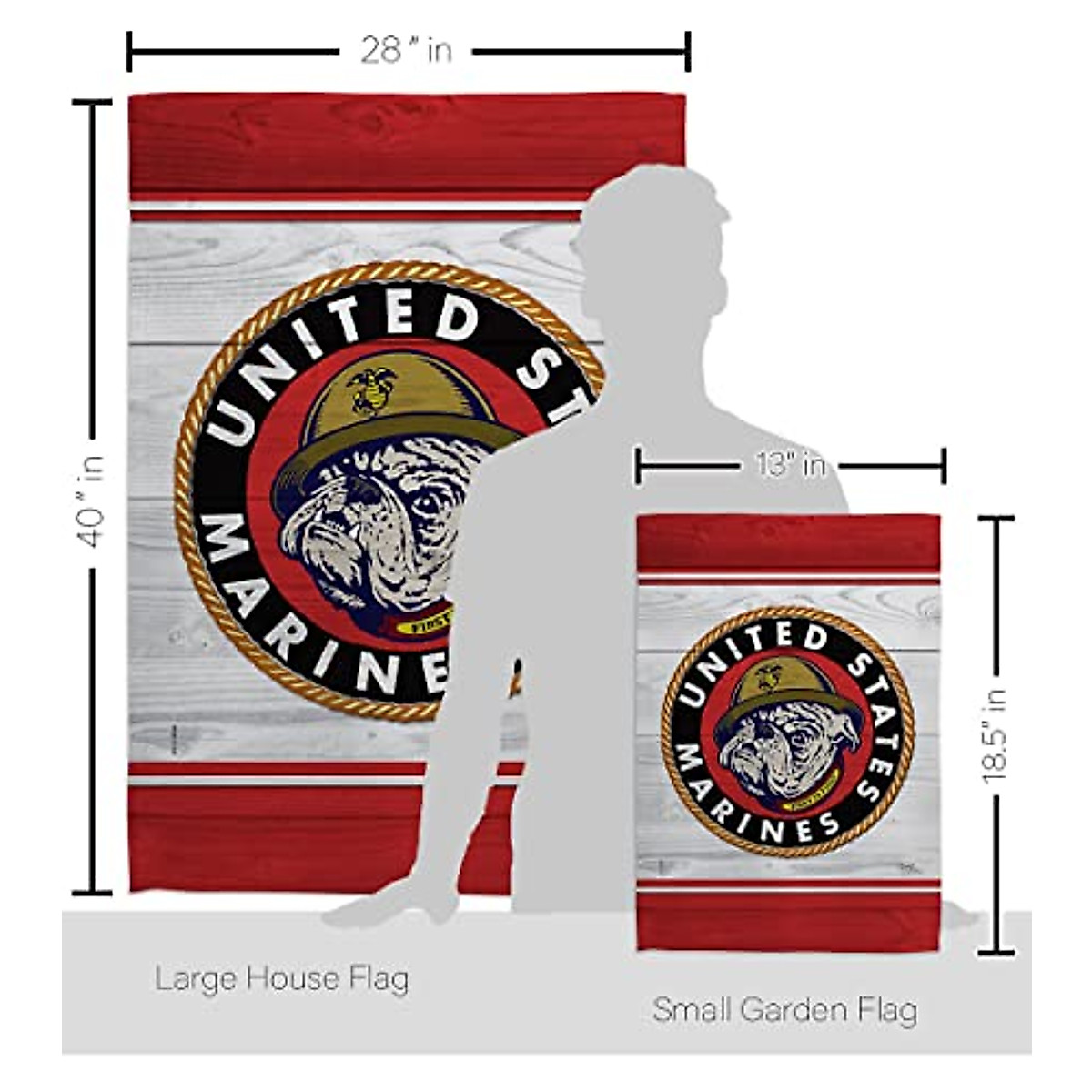 Breeze Decor Marine Bulldog Garden House Flag Set Armed Forces Corps USMC Semper Fi United State American Military Veteran Retire Official Decoration Banner Small Yard Gift Double-Sided, Made in USA