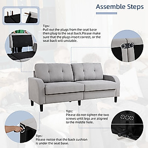 Vongrasig 73" Small Modern Loveseat Sofa Couch, Mid-Century Fabric Low Back 2-Seat Sofa Couch Tufted Love Seat for Living Room, Bedroom, Office, Apartment, Dorm, Studio and Small Space (Light Grey)