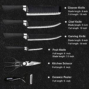 Fukep Chef Knife Set for Kitchen, Sharp Stainless Steel Non-Stick 6 Pieces Kitchen Knife Sets under 25 Dollars, Pretty Gift Kitchen Cutting Cultery Set with Scissors and Peeler