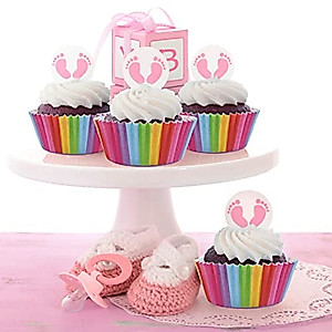 100 Pack Cupcake Baking Cups Rainbow Cupcake Liners Standard Size Rainbow Muffin Liners for Birthday Party Wedding Cake Paper Cup Colorful Cupcake Wrappers Food Grade Greaseproof Paper Muffin Liner