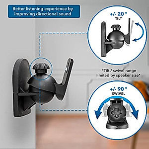 Mount-It! Speaker Wall Mount Full Motion Brackets for Surround Sound Satellite Ceiling and Bookshelf Speakers, 2 Mounts, Black