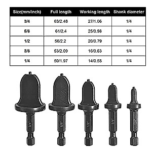 Mesee Swaging Tool Drill Bit Set, 5 Pieces 1/4'' Hex Shank Copper Pipe Flaring Drill Bits Tube Expander Steel Swage Bits Air Conditioner Tubing Expand Repairing Set - 1/4'', 3/8'', 1/2'', 5/8'', 3/4''