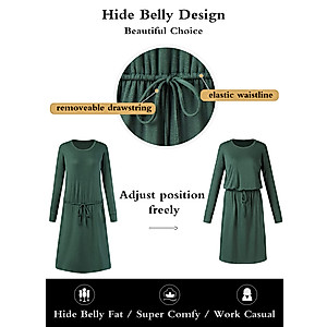 Women Ladies Fall Knit Cotton Long Sleeve Work Casual Midi Knee Dress Gray XL