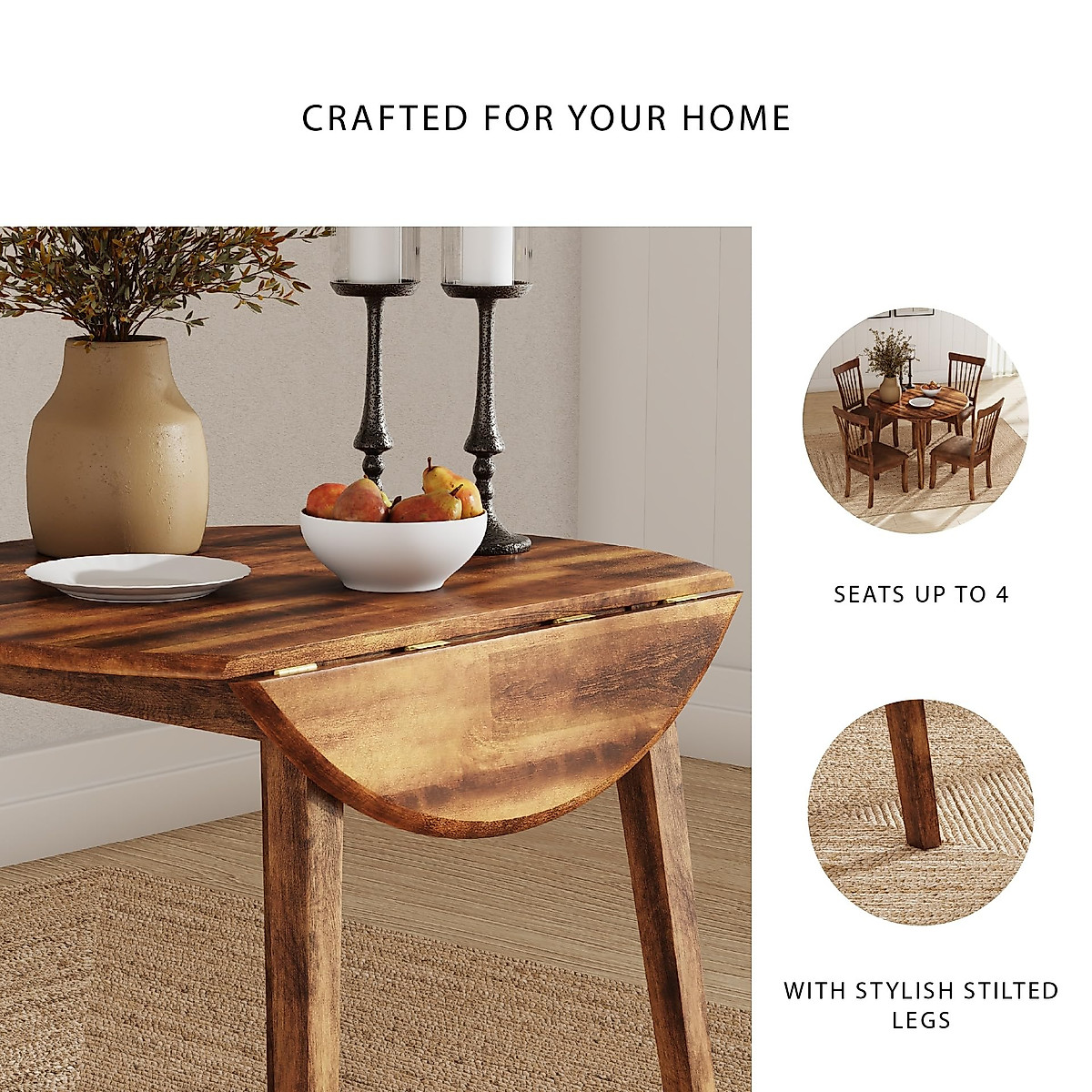 Signature Design by Ashley Berringer Dining Room Round Drop Leaf Table, Rustic Brown