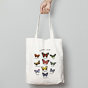 Yiminu.DS Butterfly Canvas Tote Bag for Women Small Tote Bag Aesthetic with Pockets，Cute Cloth Tote Bags Grocery Bag Cute Totebag，Cotton School Tote Bag for Summer Shopping