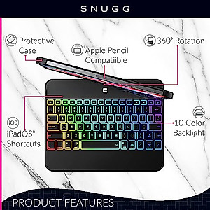 Snugg iPad Pro 12.9 Case with Keyboard (2022 6th Gen/2021 5th Gen) - Bluetooth Backlit Magic Keyboard iPad Pro 12.9-360 Degree Rotatable Keyboard for Apple iPad 12.9 Pro Case with Keyboard - Black