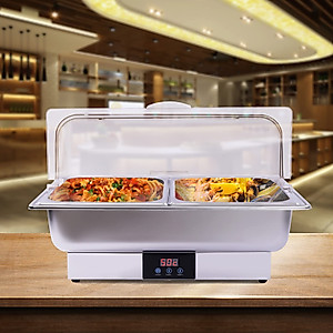 Chafing Dish Buffet Set Two Food Trays, Electric Chafing Dish with Roll-Open Lid Temperature Adjustable, Chafing Server Set Chafer for Parties, Catering Events, Restaurants