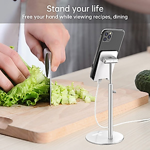 KAERSI Tablet Stand for Desk, Tablet Stand Phone Holder Adjustable Height Compatible with iPhone Pro 11, 9.7, 10.5 Air Mini 4 3 2, Kindle, E-Reader, All Phones (4-12'') - Silver