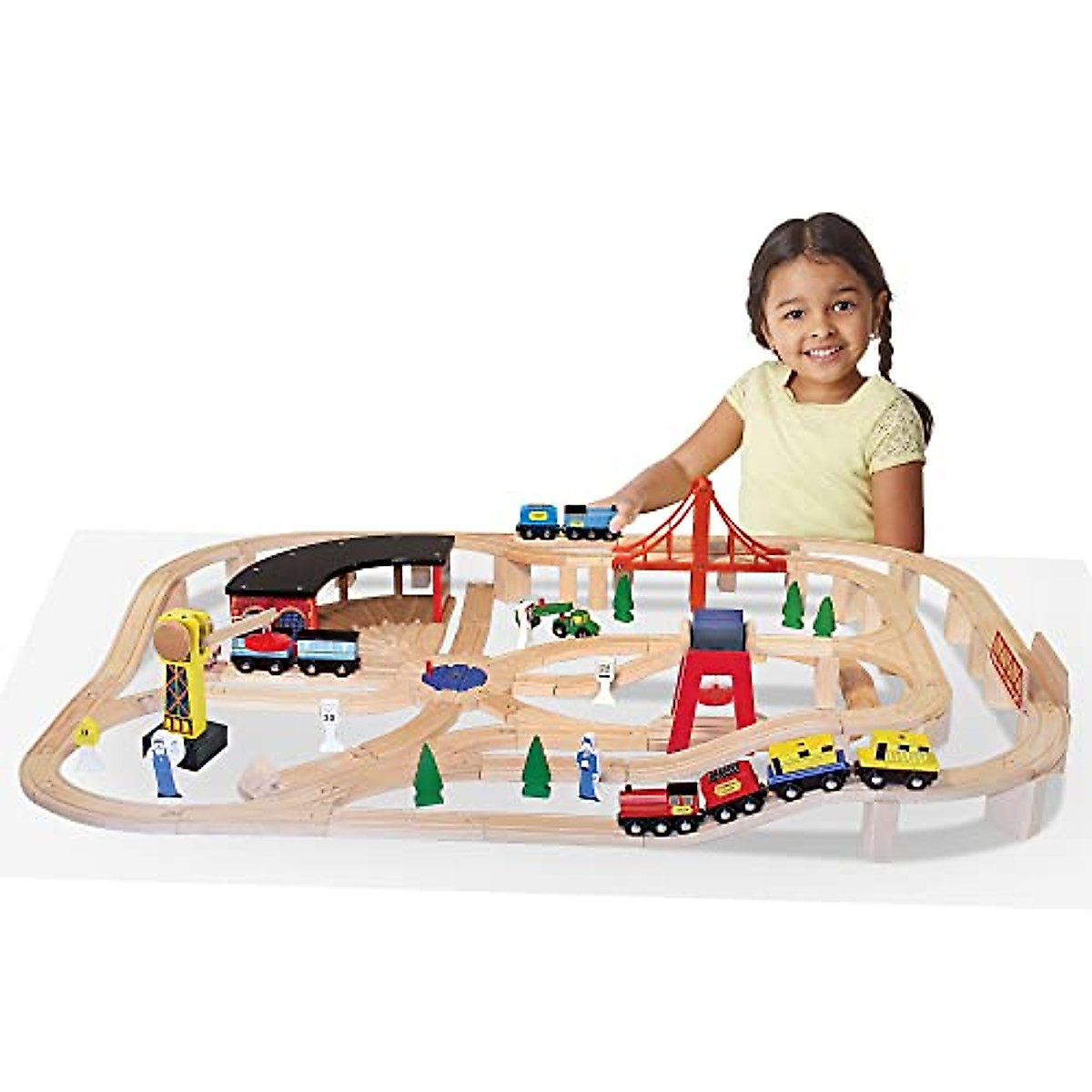 Melissa & Doug Wooden Railway Set, 130 Pieces - Wooden Train Set for Toddlers Ages 3+