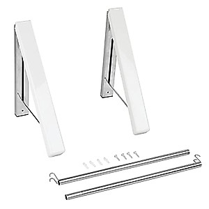 mDesign Expandable Metal Wall Mount Clothes Air Drying Rack - for Indoor Air Drying and Hanging Clothing, Towels, Lingerie, Hosiery, Delicates - Great for Laundry Room, Bathroom, Utility Area - White