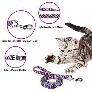 Cat Harness and Leash Set Geometric Pattern Escape Proof Adjustable for Kitty Outdoor Walking(Purple)