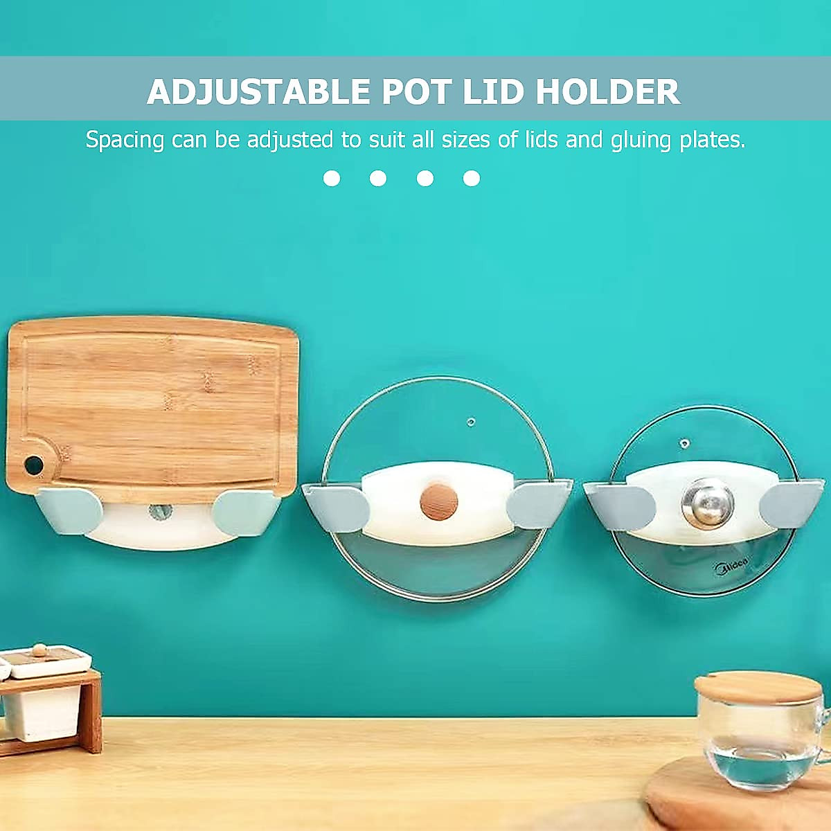 DOERDO 2Pcs Wall Mount Pot Lid Organizer, Adjustable Wall Mount Pot Lid Rack and Pan Organizer for Kitchen, 2Blue