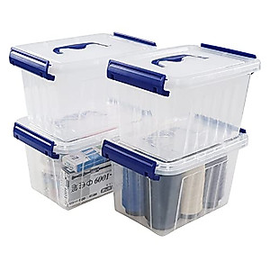 Dehouse 4-Pack 3 L Plastic Mini Storage Latch Box, Clear