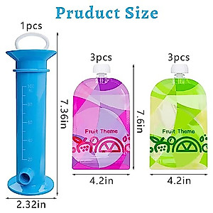 Newmemo Baby Food Pouch Maker 7PCS Double Zipper Reusable Food Pouches Filler Set Refillable Fruit Puree Pouch Filling Station Portable Juice Puree Squeezer Storage Bags for Toddlers Baby