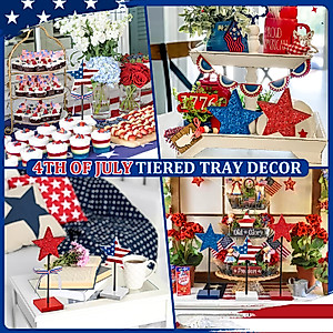 3 Pieces Labor Day Decorations Wood Star Set,Rustic Veterans Day Decorations,Red White and Blue Decorations for Home Tables, Patriotic Tiered Tray Decor(Star)