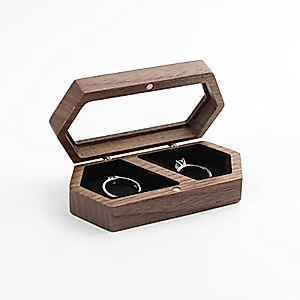 Wooden Ring Box Transparent Lid Couple Rings Box for Engagement Wedding Box Two Slots Black Velvet Small Jewelry Box for Stud Earrings Bracelet Necklace