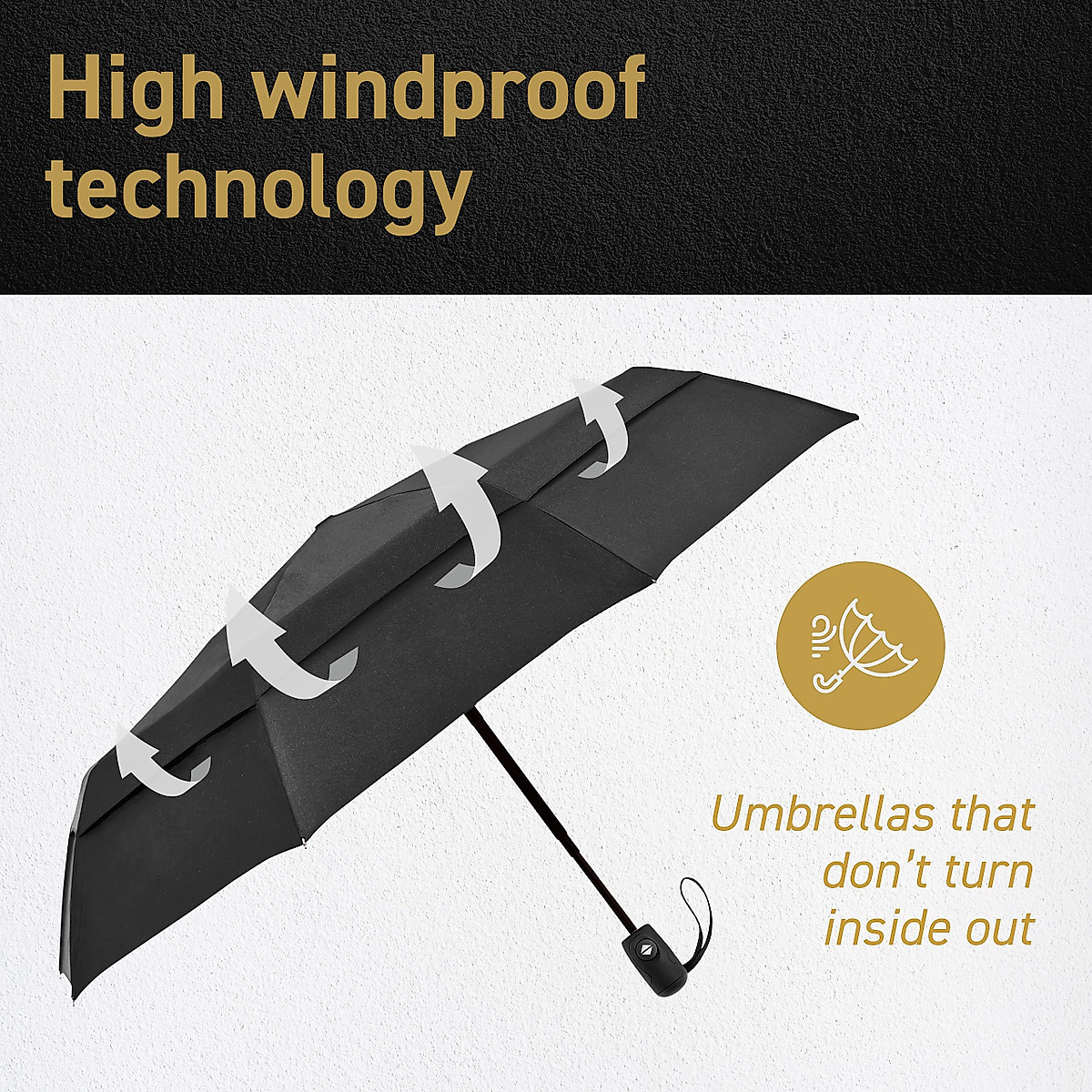 ﻿EEZ-Y Travel Umbrellas for Rain - Wind Resistant w/Open Close Button - Black