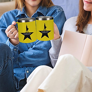 WFSJRED Theater Gifts 12 oz Insulated Mug for Coffee Mug with Leak-Resistant closeable hot lid for hot Drinks with Handle Broadway Gifts for Musicians (HAMILTON)