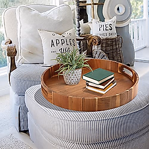 Extra Large Round Serving Tray | 20INCH | Heavy Duty Acacia Wood Trays for Big Ottoman Coffee Table Counter Giant Decorative Organizer Tray | Huge Kitchen Serveware Cheese Board Charcuterie Tray
