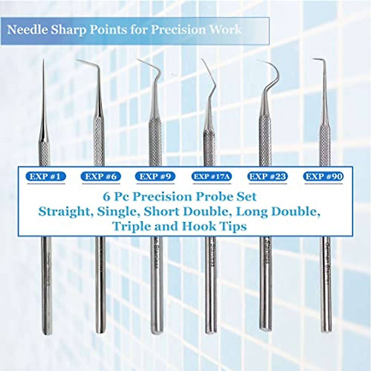 Set of 6 Stainless Steel Precision Micro Probe Set Combo, 5.5 inch Overall Length