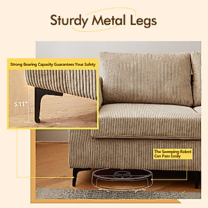 96" L Shaped Sectional Sofa Couches for Living Room,Corduroy Modern Modular Sofa Couch with Reversible Chaise,Comfy 3 Seater Convertible Reversible Sofa for Home Office Apartment Bedroom (Camel)