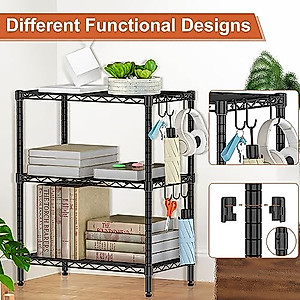 Favbal 3 Tier Storage Shelves Heavy Duty Metal Shelves, Commercial Steel Wire Shelving Unit and Adjustable Feet, Used as Pantry Shelf, Garage or Bakers Rack Kitchen Shelving 23.4"x13.6"x30.3"