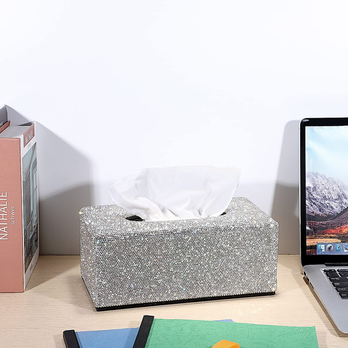 Sumnacon Tissue Box Cover Bling Tissue Box for Bathroom Sparkling Rectangular Tissue Box Holder with Magnetic Gorgeous Tissue Holder for Table Countertop Decorative Tissue Cover for Home Office Car