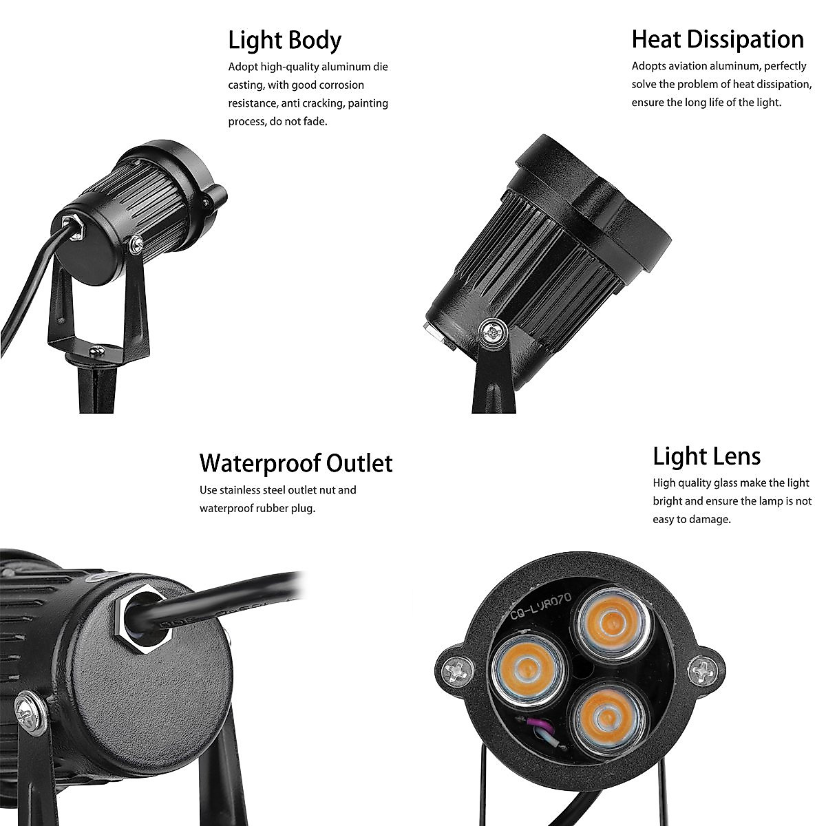 ONEVER LED Landscape Spotlight Outdoor, 6W 300Lumen Waterproof LED Lawn Lamp Lights with Spike for Home Garden Decor, DC 12V, Warm White (Pack of 1X)