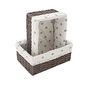 YRJJ Paper Rope Woven Storage Baskets, Delicate Storage Box for ShelvesBathroomKitchenLiving RoomOffice DeskBedroom. (Rectangular-Brown) , Large 13.5x9.8x3.9 Inch, Small 8.6x5.9x3.5 inch.