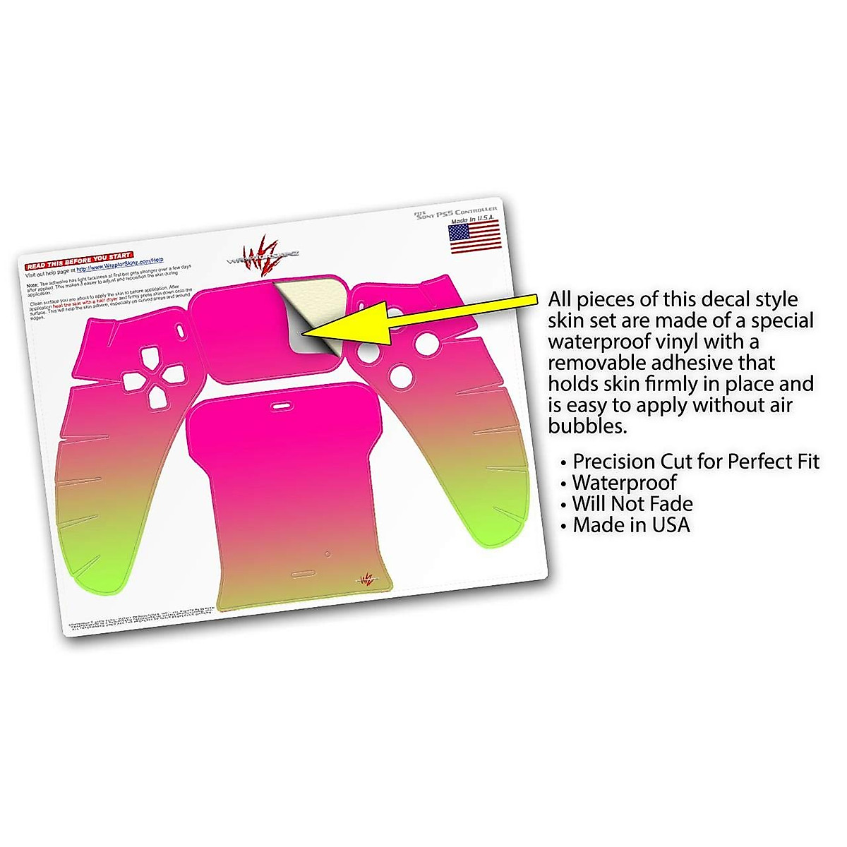 WraptorSkinz Skin Wrap compatible with Sony PS5 DualSense Controller Smooth Fades Neon Green Hot Pink (CONTROLLER NOT INCLUDED)